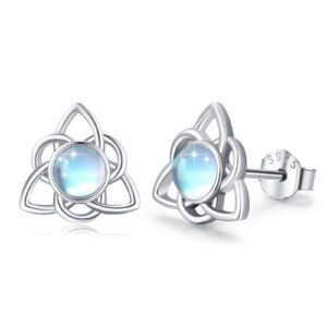 moonstone earrings for women celtic knot stud sterling silver hypoallergenic piercing tiny earring rainbow trinity good luck irish jewelry xmas gifts for mother