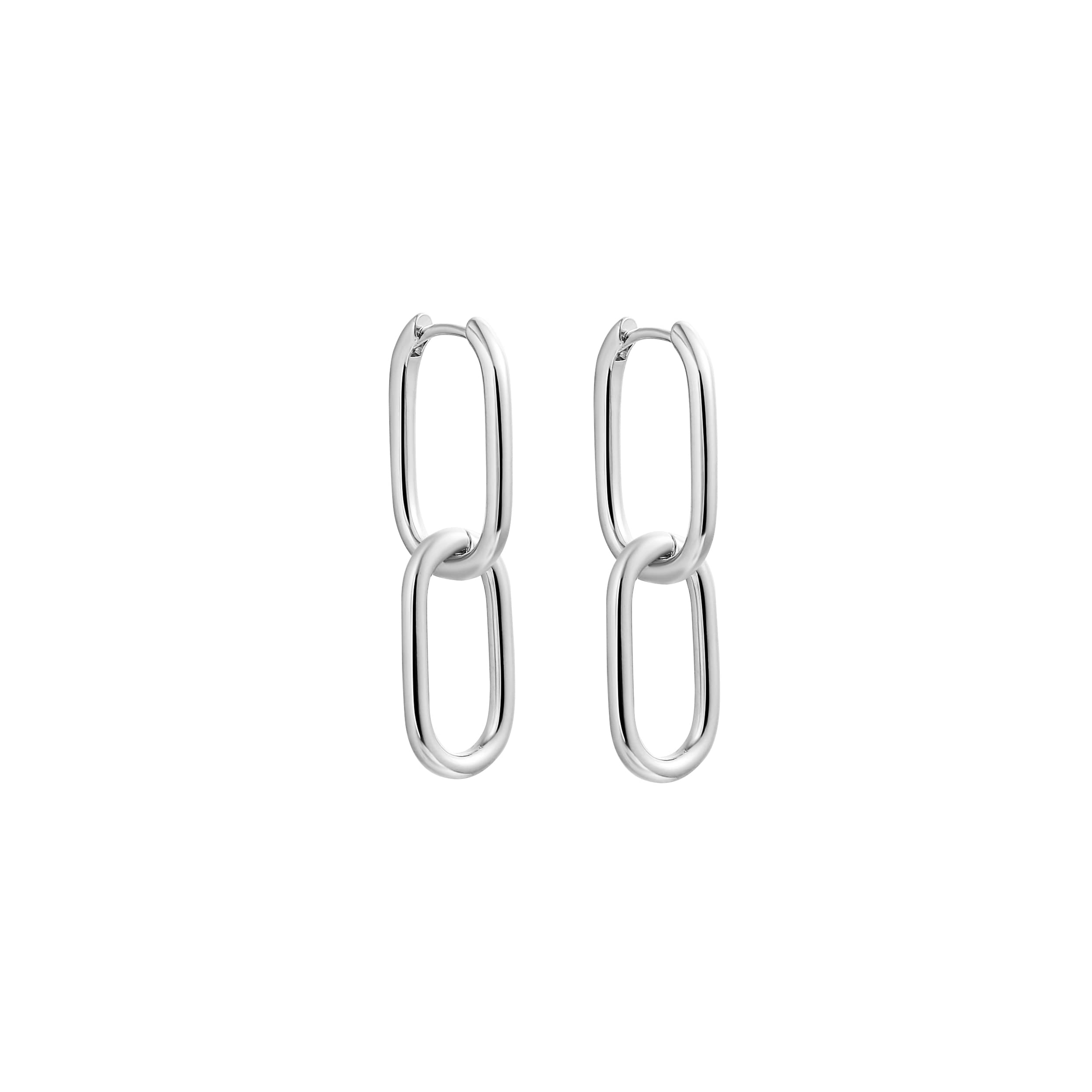 Kyerlyn Silver Earrings for Women Trendy, Dainty Sterling Silver Paperclip Square Chain Link Dangle Hoop Earrings Chunky Huggie Hoop Earrings Studs Hypoallergenic Simple Jewelry Gifts