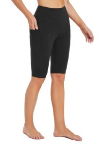 baleaf women's long biker shorts yoga compression high waist knee length with pockets spandex workout shorts 12" black m