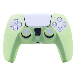 HLRAO Green Anti-Slip Glow in The Dark Protective Silicone Cover Skin Grips Compatible with PS5 Controller,8 PCS Thumb Grips Caps and 2 Grips Caps Glow in The Dark.