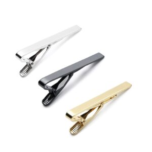 JIPIMON Tie Clip 3 Pcs Black Silver Gold Classic Tie Clips for Men Suitable for Wedding Anniversary Business Father's Day Gifts and Daily Life (classic style)