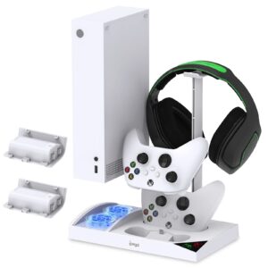 Cooling Fan Stand for Xbox Series S with 4-Pack 1400mAh Rechargeable Battery Pack, YUANHOT Vertical Charging Station Dock Accessories with Controller Charger Port & Cooler System for XSS - White