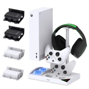 cooling fan stand for xbox series s with 4-pack 1400mah rechargeable battery pack, yuanhot vertical charging station dock accessories with controller charger port & cooler system for xss - white