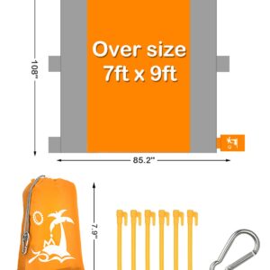 POPCHOSE Beach Blanket, Sandfree Beach Mat ‎108"x85.2"/83"x78" for 7 Persons, Extra Large Beach Blanket Waterproof Sandproof with 6 Stakes, Easy to Clean, Lightweight Compact Beach Accessories