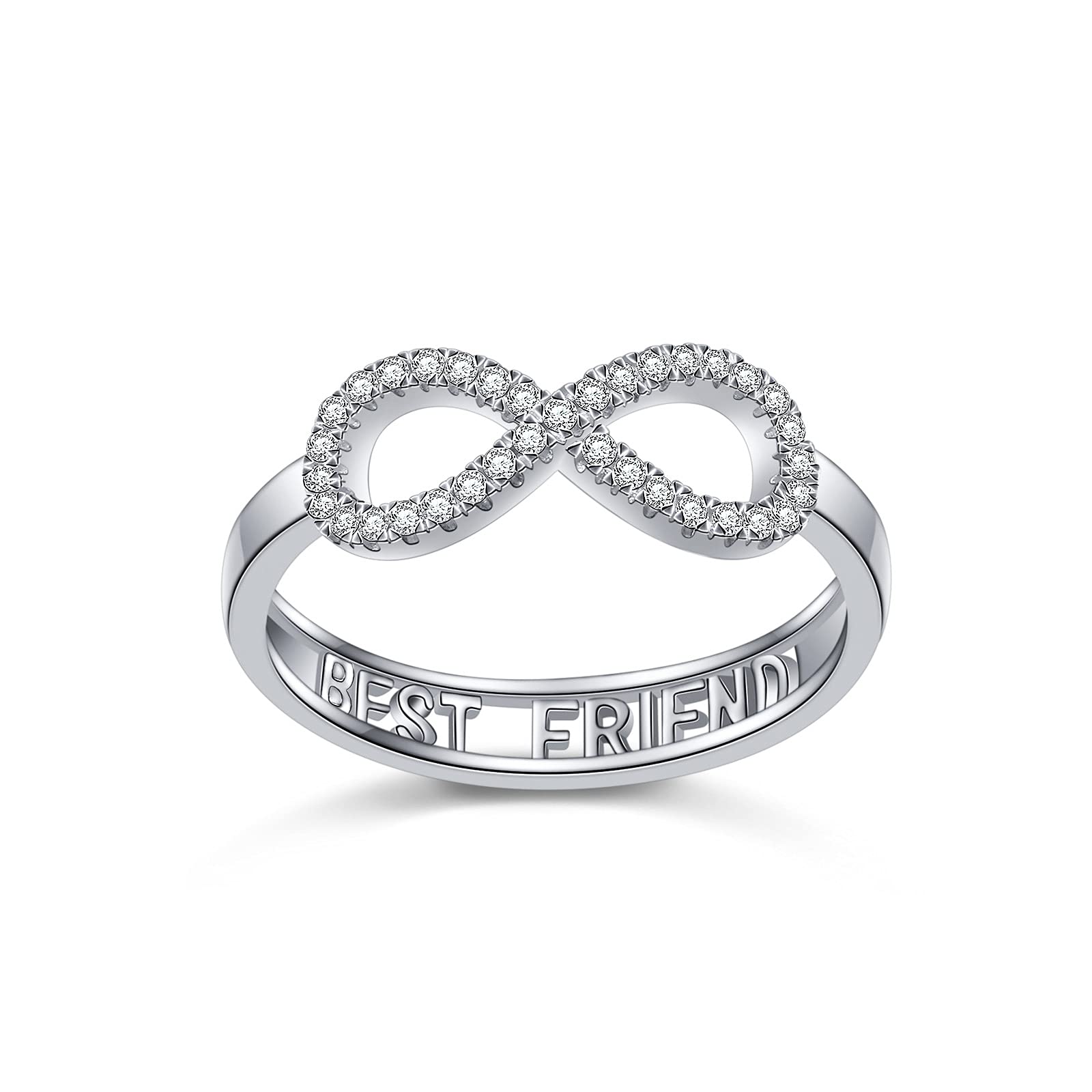 JZMSJF S925 Sterling Silver Best Friend Infinity Rings Friendship Gifts for Women Teens Size 8