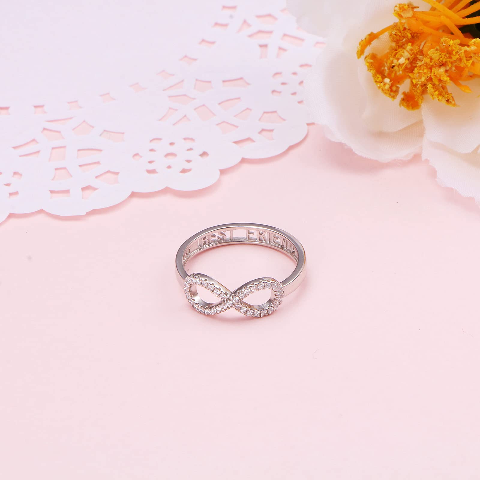 JZMSJF S925 Sterling Silver Best Friend Infinity Rings Friendship Gifts for Women Teens Size 8