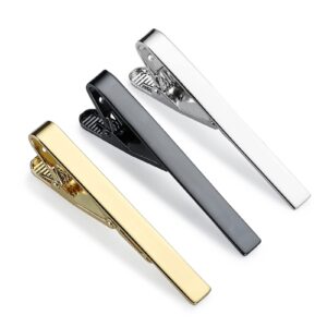 jipimon tie clip 3 pcs black silver gold classic tie clips for men suitable for wedding anniversary business father's day gifts and daily life (classic style)