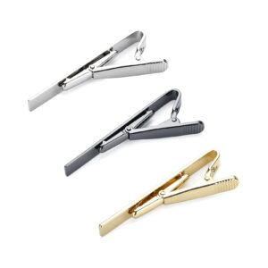 JIPIMON Tie Clip 3 Pcs Black Silver Gold Classic Tie Clips for Men Suitable for Wedding Anniversary Business Father's Day Gifts and Daily Life (classic style)