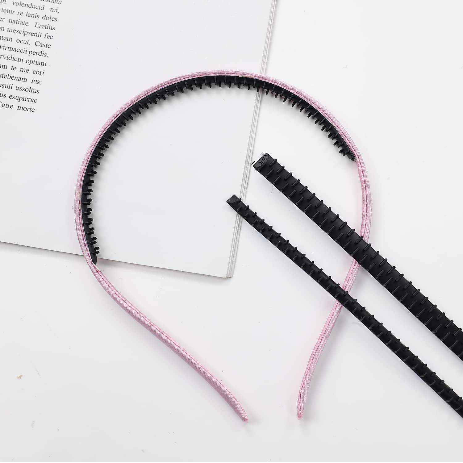 Lawie 10 Pack Plastic Metal Hard Thin Wide Headbands Hair Clasp Crown Tiara Hairband Silicone Flexible Glue Sticky Anti Slip Strap Band Strip Rubber Teeth Grip Comb Black Craft Accessories