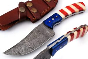 sagacity damascus hunting knife, 9 inch handmade knife with sheath, knives for men, bushcraft kinfe, edc knife damascus, small hunting knife; 109