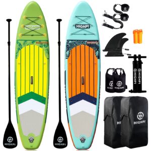 highpi inflatable stand up paddle boards, 10'6''x31''x6'' sup with accessories backpack anti-slip deck, leash, adjustable paddle and hand pump, waterproof bag, standing boat for youth & adult