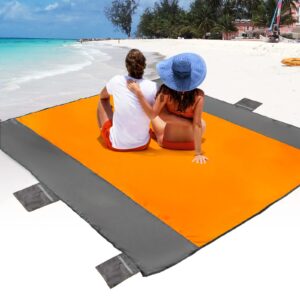 popchose beach blanket, sandfree beach mat ‎108"x85.2"/83"x78" for 7 persons, extra large beach blanket waterproof sandproof with 6 stakes, easy to clean, lightweight compact beach accessories