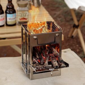 Portable Camping Stove & Grill - Foldable Alcohol/Charcoal/Twig Wood Campfire (Small)