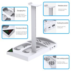 Cooling Fan Stand for Xbox Series S with 4-Pack 1400mAh Rechargeable Battery Pack, YUANHOT Vertical Charging Station Dock Accessories with Controller Charger Port & Cooler System for XSS - White