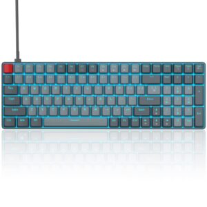 magegee 100 keys mechanical gaming keyboard, red switch, 96% compact layout led blue backlit wired keyboard with numpad arrow keys, for pc laptop, for game and office, grey black