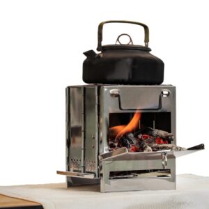 portable camping stove & grill - foldable alcohol/charcoal/twig wood campfire (small)