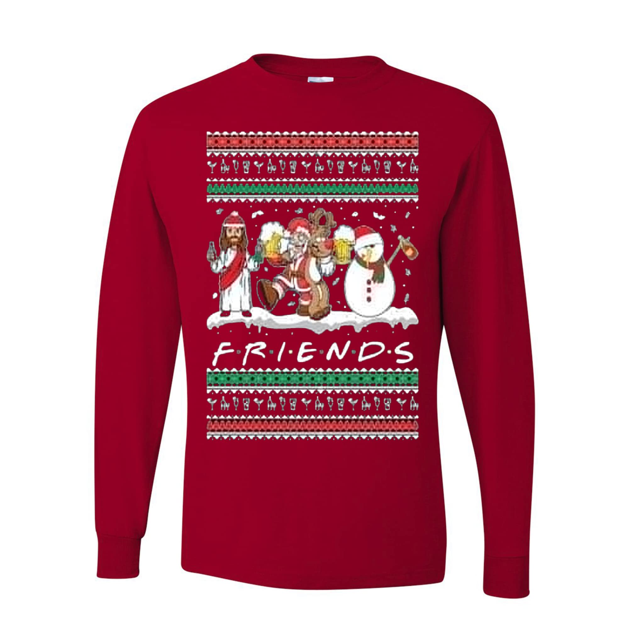 F r I e n d s Ugly Christmas Mens Long Sleeves, Red, Small