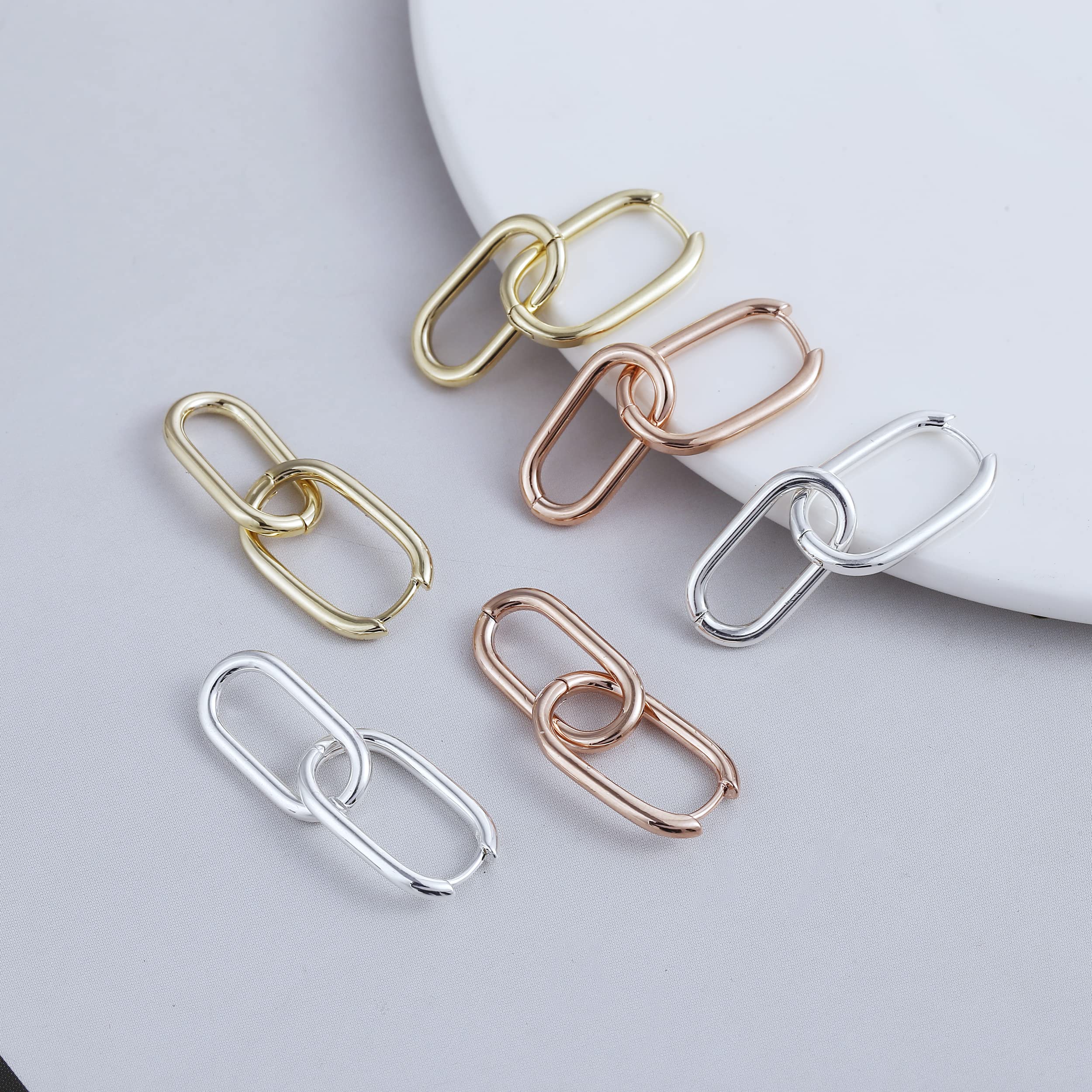 Kyerlyn Silver Earrings for Women Trendy, Dainty Sterling Silver Paperclip Square Chain Link Dangle Hoop Earrings Chunky Huggie Hoop Earrings Studs Hypoallergenic Simple Jewelry Gifts