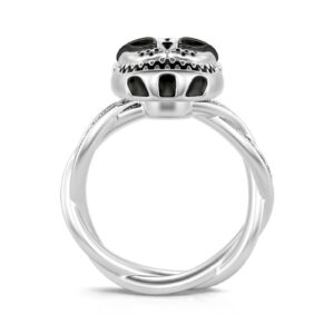 Jeulia Sterling Silver Cheshire Cat Rings for Women ​Enamel Rings Handmade Diamond White Fancy Black Cubic Zirconia ​Bridal Set Wedding Anniversary Engagement Promise with Jewelry Gift Box (silver, 7)