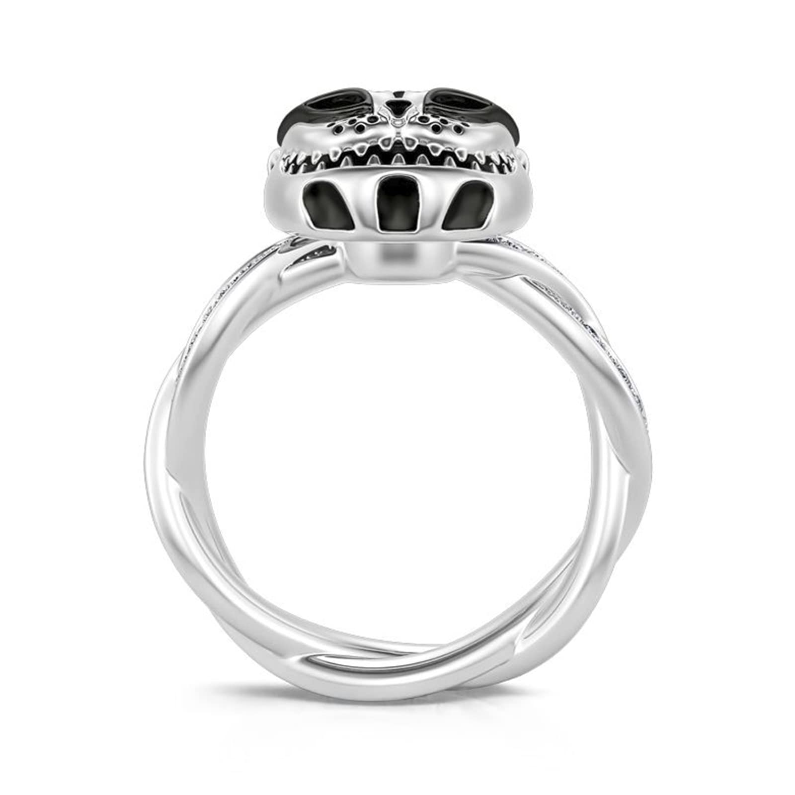 Jeulia Sterling Silver Cheshire Cat Rings for Women ​Enamel Rings Handmade Diamond White Fancy Black Cubic Zirconia ​Bridal Set Wedding Anniversary Engagement Promise with Jewelry Gift Box (silver, 7)