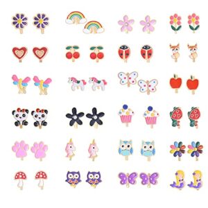 24 pairs clip on earrings non piercing earrings hypoallergenic animal butterfly rainbow flower mixed color painless non-piercing earrings pack