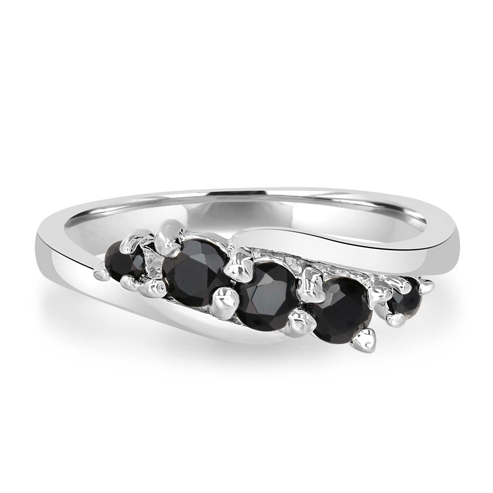 GEMISTRY Natural Classic Round Gemstone Bypass Ring with Black Onyx in 925 Solid Sterling Silver for Women, Girls | December Birthstone Jewelry Gift for Her