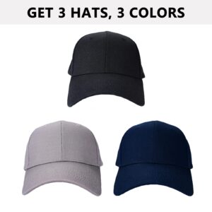 Rosoz 3 Pack Baseball Cap Men Women Cotton Dad Hat Classic Adjustable Plain Golf Hat Low Profile Unisex