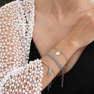 Jovono Boho Stackable Bracelet Silver Layered Sequins Bracelet Sets Baeded Bracelets for Women(4Pcs)