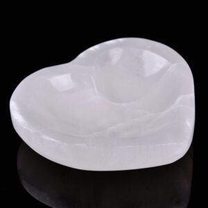 cnyanfei 5.5” heart shaped selenite bowl large white selenite crystal bowl for jewelry storage natural crystal and healing stone bowl satin spar selenite charging bowl decorative bowl