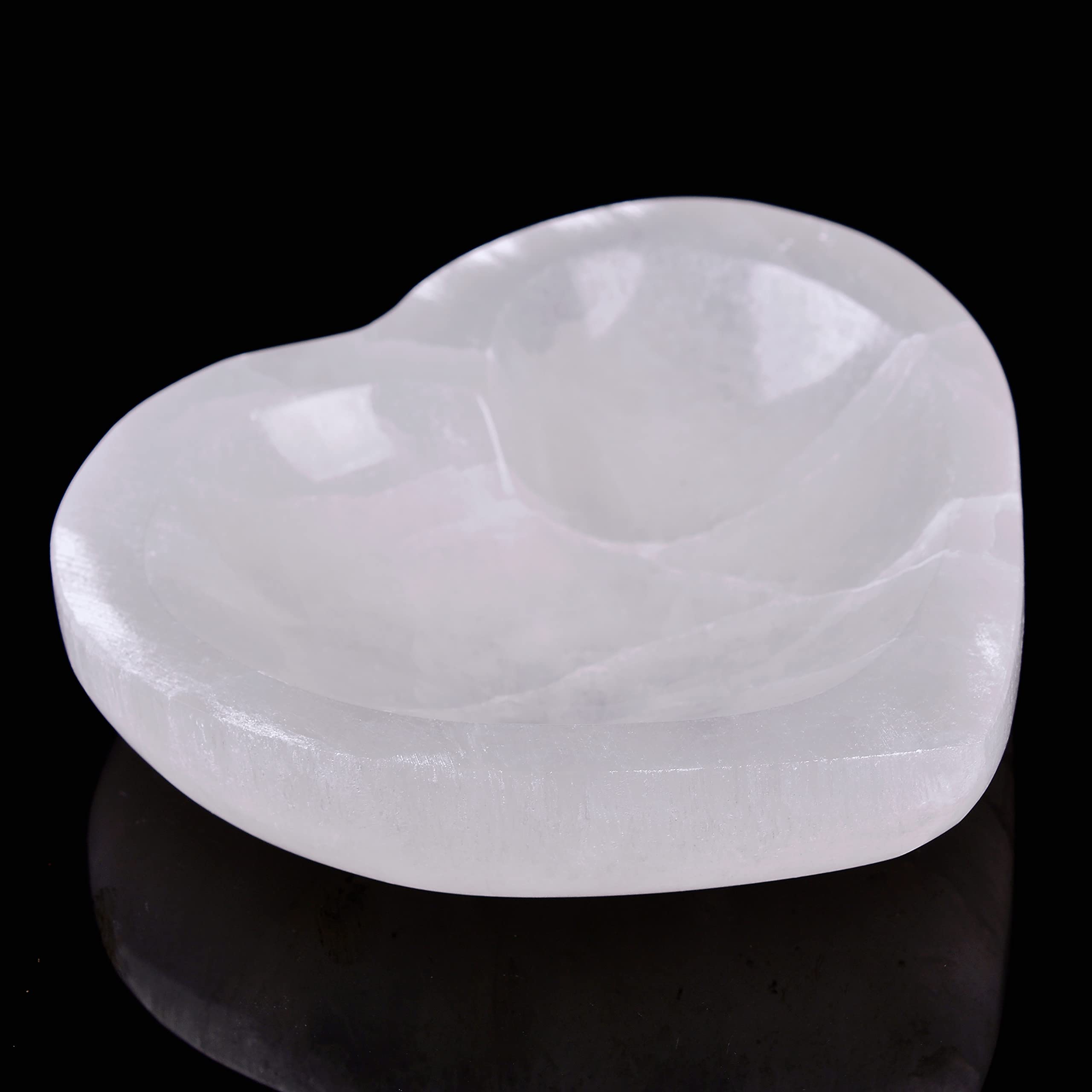 CNYANFEI 5.5” Heart Shaped Selenite Bowl Large White Selenite Crystal Bowl for Jewelry Storage Natural Crystal and Healing Stone Bowl Satin Spar Selenite Charging Bowl Decorative Bowl