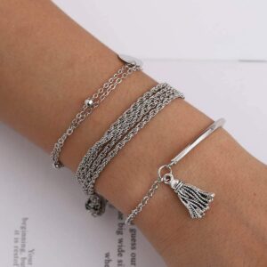 Jovono Boho Stackable Bracelet Silver Layered Sequins Bracelet Sets Baeded Bracelets for Women(4Pcs)