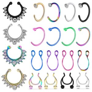 naomimeier 20pcs fake nose rings, fake septum fake nose ring, clip on nose ring, faux nose ring, fake nose piercings, fake lip ear nose septum rings, stainless steel fake piercings