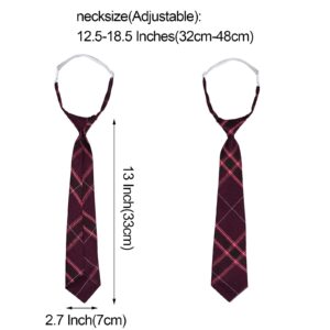 Sucrain 5pcs Boy's Necktie Pre-tied Adjustable Neck Strap Tie Plaid Zipper Tie for Wedding Graduation School Cosplay Uniforms