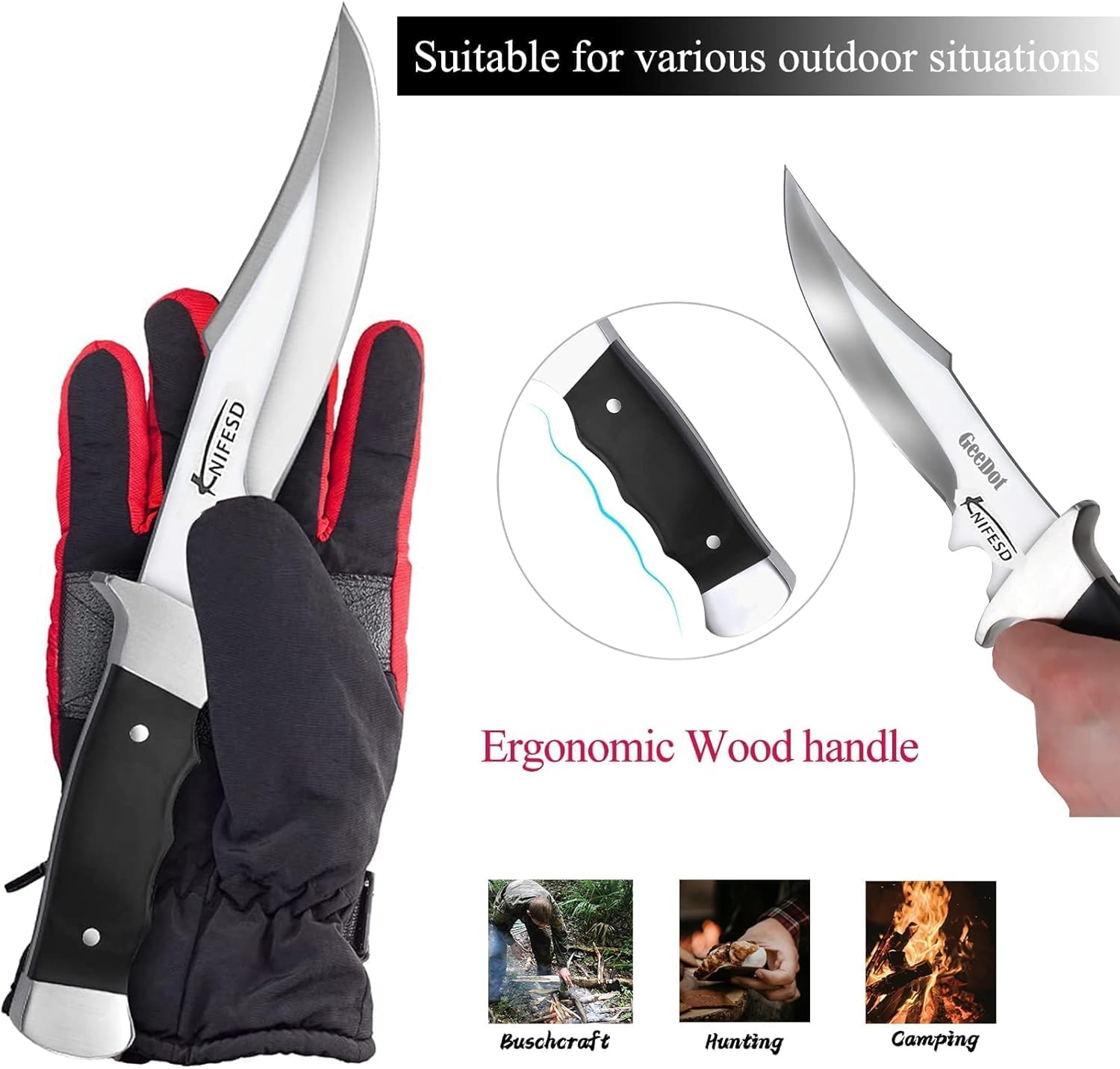 UMF Fixed Blade Knives Survival Knives for Hunting, Hunting Knives with Sheath Full Tang Knives, Fixed Blade Knives for Men Machete Sheath Camping Deer Dressing Skinner