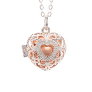 pya “heartsoldier” angel caller necklace 925 sterling silver 18 inch with pendant and sound ball | individual women's jewellery made of heart pendant, guardian angel necklace and chime ball. (rosé)