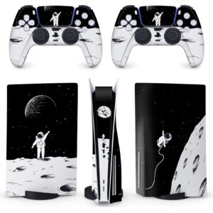 belugadesign space astronaut skin ps5 | galaxy moon spaceship anime cartoon | cute vinyl cover wrap sticker full set console controller | compatible with sony playstation 5 (ps5 disc, black white)