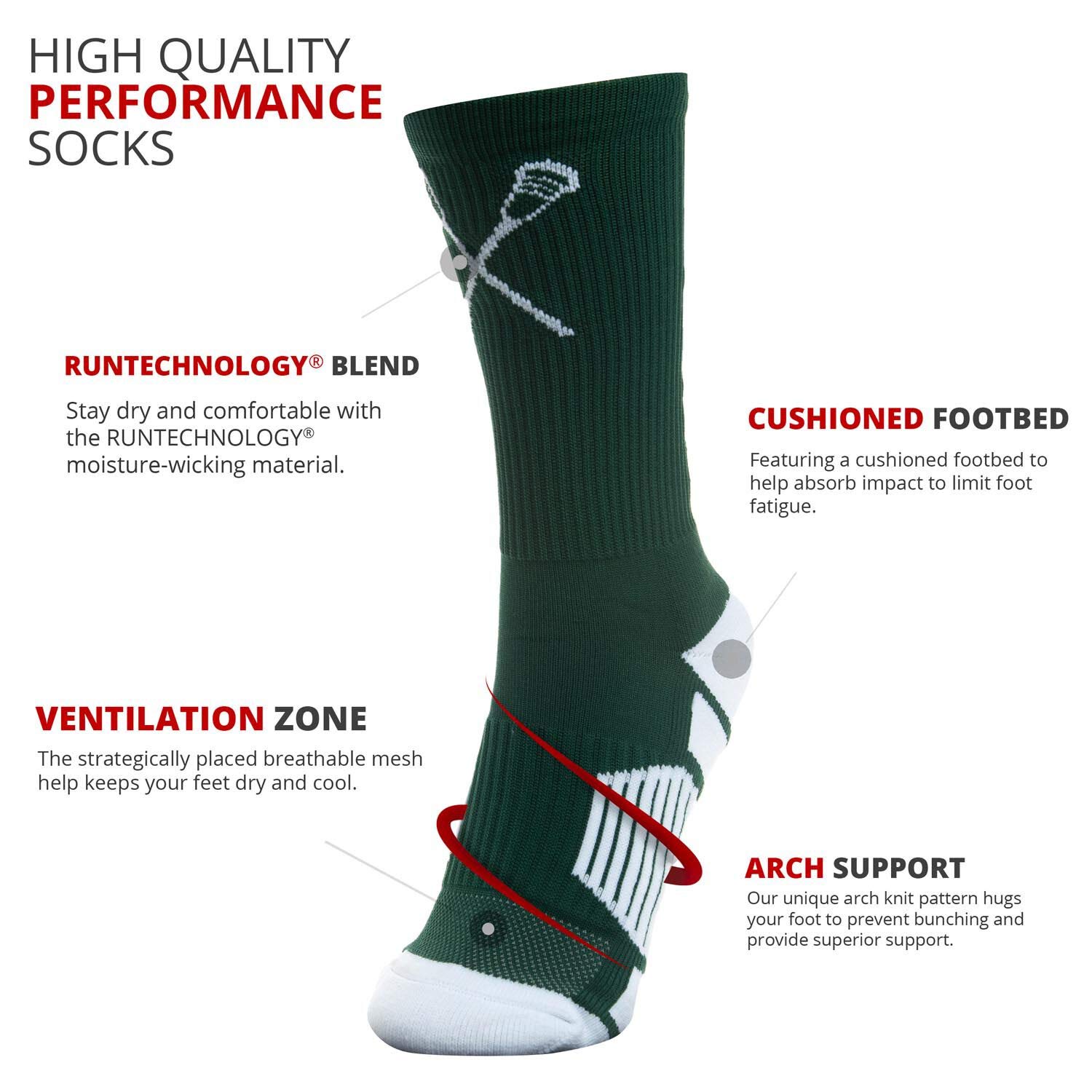 ChalkTalkSPORTS Lacrosse Athletic Mid-Calf Woven Socks | Just Lax Socks | Green | Size Small