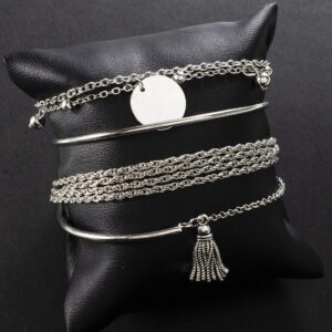 Jovono Boho Stackable Bracelet Silver Layered Sequins Bracelet Sets Baeded Bracelets for Women(4Pcs)