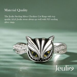 Jeulia Sterling Silver Cheshire Cat Rings for Women ​Enamel Rings Handmade Diamond White Fancy Black Cubic Zirconia ​Bridal Set Wedding Anniversary Engagement Promise with Jewelry Gift Box (silver, 7)