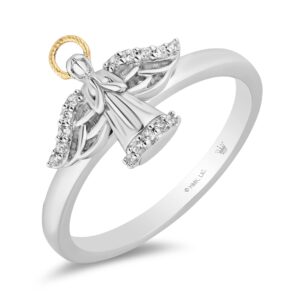 Jewelili Hallmark Fine Jewelry Guardian Angel Ring in Sterling Silver and 14K Yellow Gold with Diamonds, Size 7