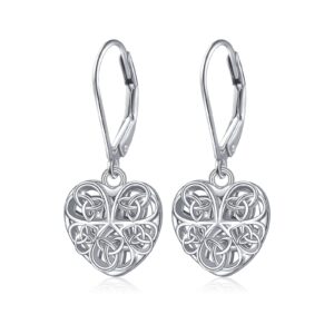 s925 sterling silver heart celtic knot dangle drop leverback clasp lever back earrings for women jewelry gift