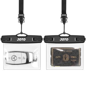 joto 2 pack waterproof car key fob case with lanyard for swimming surfing, small waterproof wallet dry bag for money credit id card cash coins -black