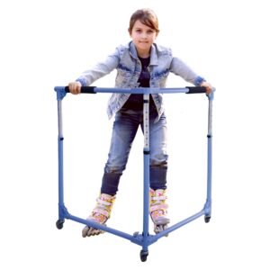 ganfindx folding skater aid for kids roller skating, adjustable height roller skate trainer for kids toddler training walker (denim blue)