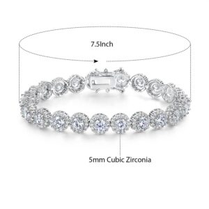 Gemsme Tennis Bracelet for Women 1 Row 18K White Gold Plated 5mm Round Cubic Zirconia Bracelets