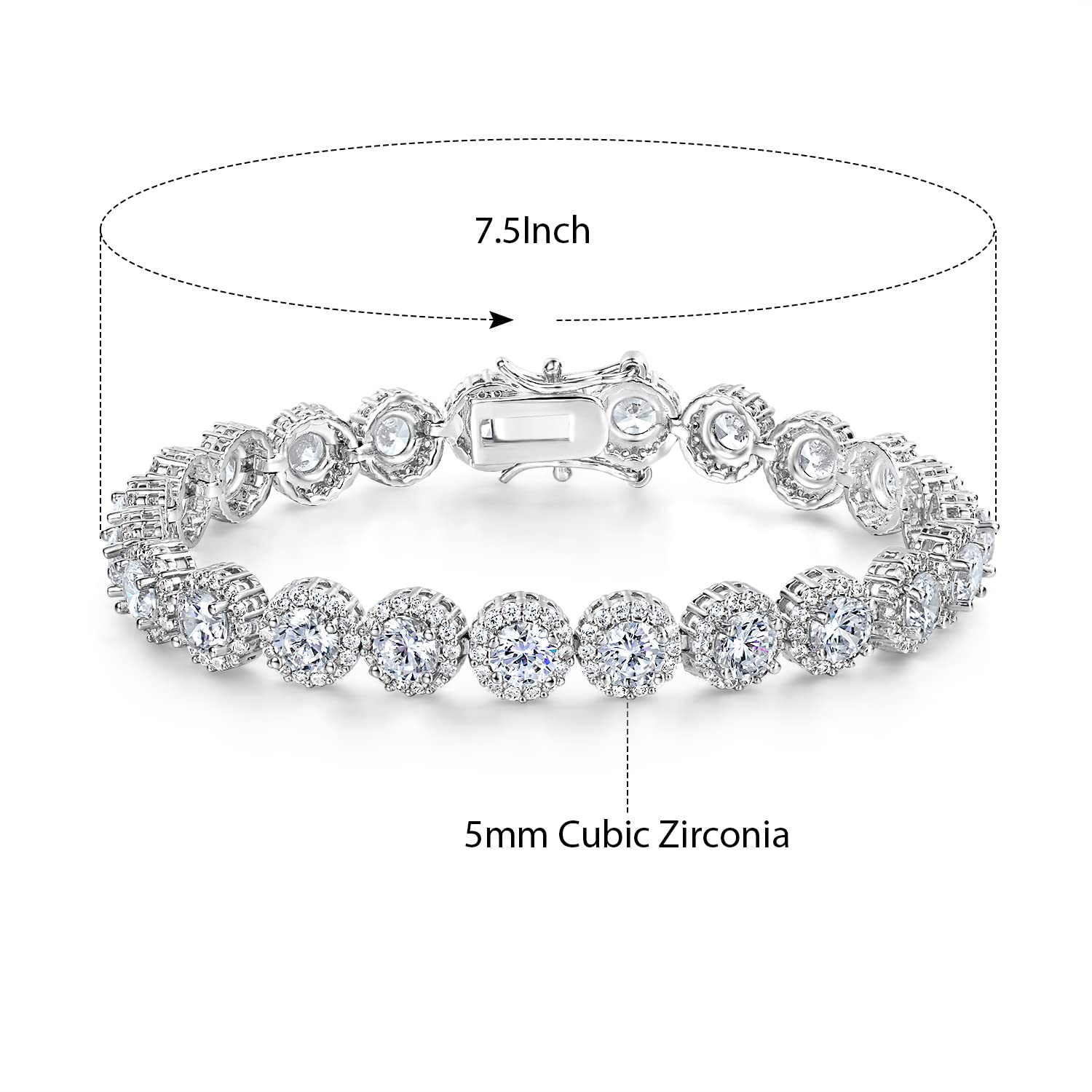 Gemsme Tennis Bracelet for Women 1 Row 18K White Gold Plated 5mm Round Cubic Zirconia Bracelets