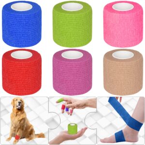 twavang 6 pack 2 inches self adhesive bandage wrap breathable cohesive bandage elastic tape for pets, athletic, sports, wrist, knee, ankle(5 yards per roll, mixed colors)