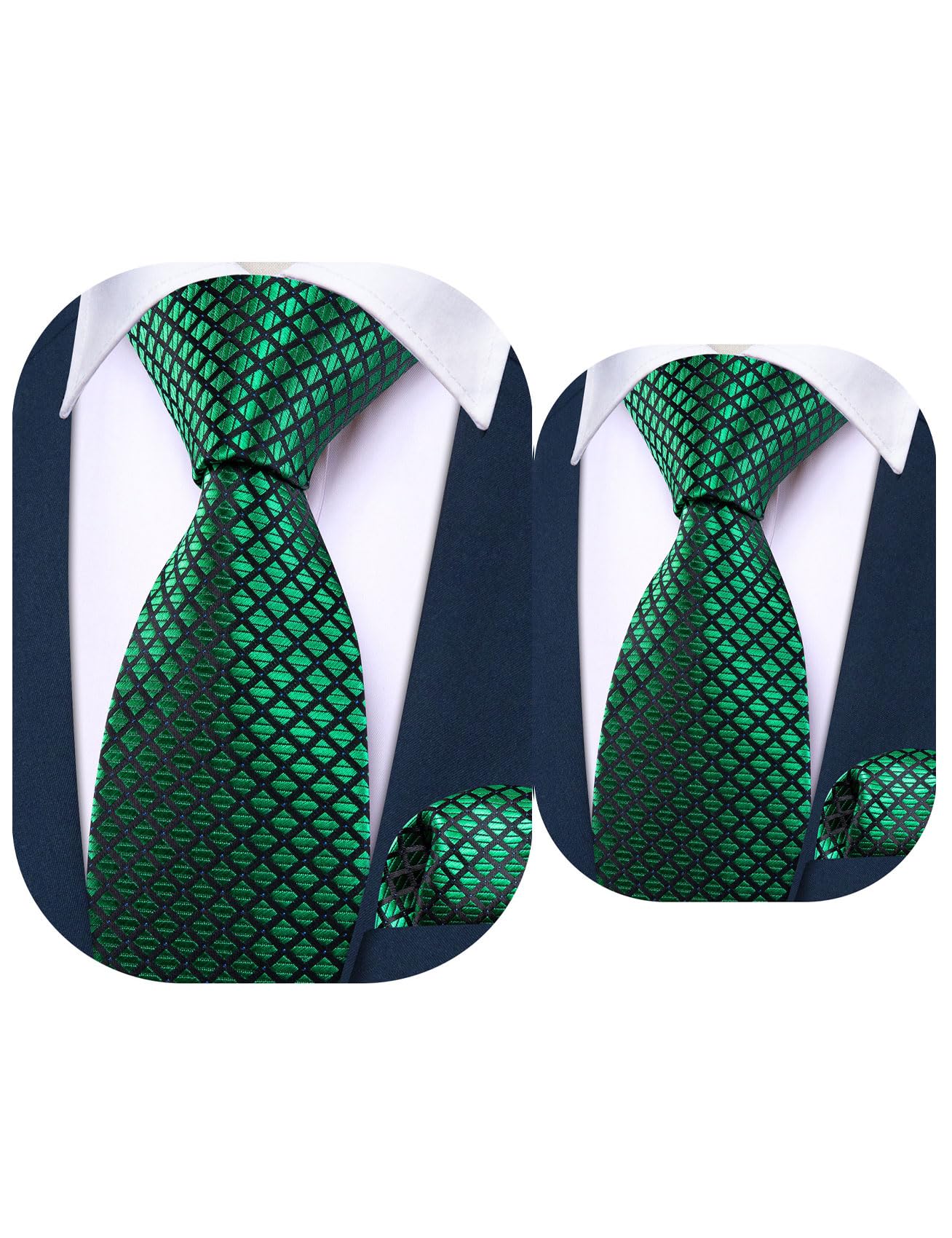 Barry.Wang Necktie Boy Silk Plaid Tie Set Father and Son Check Tie Set Hanky Engagement