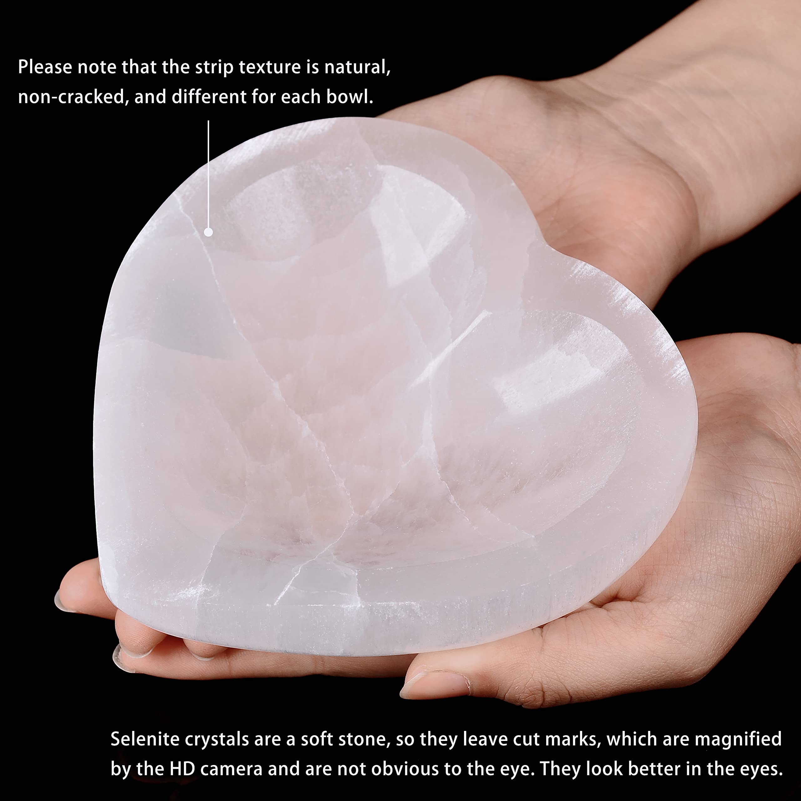 CNYANFEI 5.5” Heart Shaped Selenite Bowl Large White Selenite Crystal Bowl for Jewelry Storage Natural Crystal and Healing Stone Bowl Satin Spar Selenite Charging Bowl Decorative Bowl