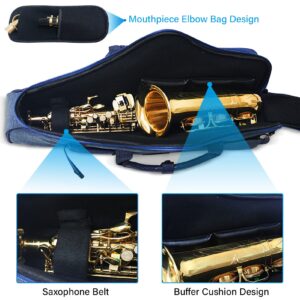 Alto Saxophone Case Sax Gig Bag, 2-in-1 Carrying Backpack Case with Flute Pocket, 20mm Soft Padded, Saxophone Accessories (Blue)