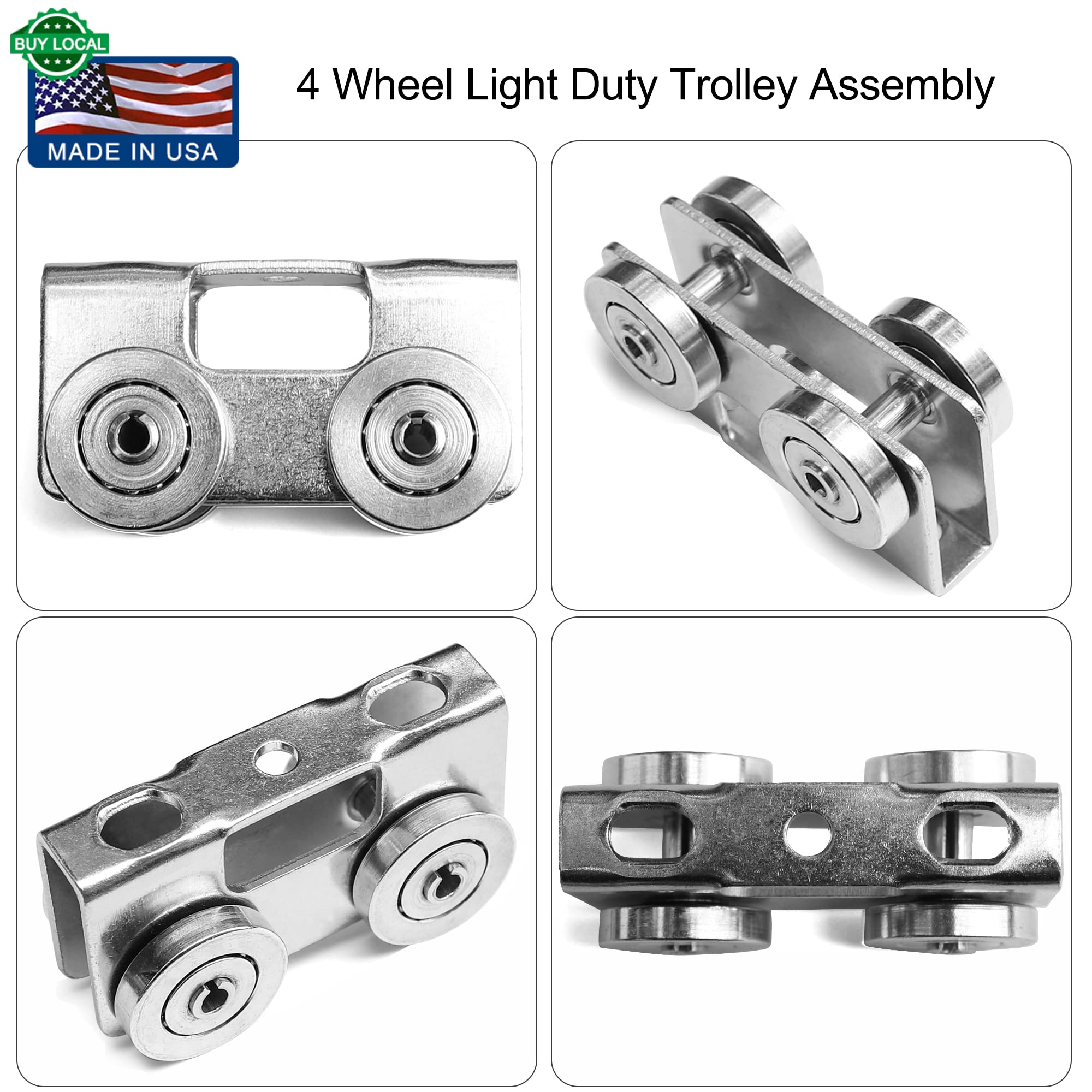 Trolley Assembly 4 Wheel Light Duty for Use with All 1-5/8" or Taller Strut Channel,Electro-Galvanized Zinc (4)